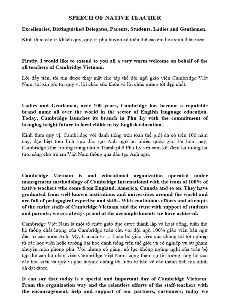 Speech of Native Teacher | PDF