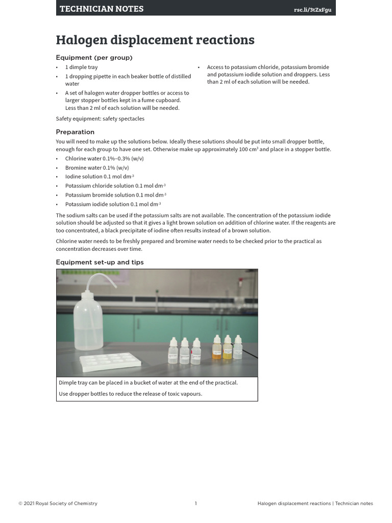 Lab Prep: Halogen Reactions Guide | PDF | Chlorine | Iodine