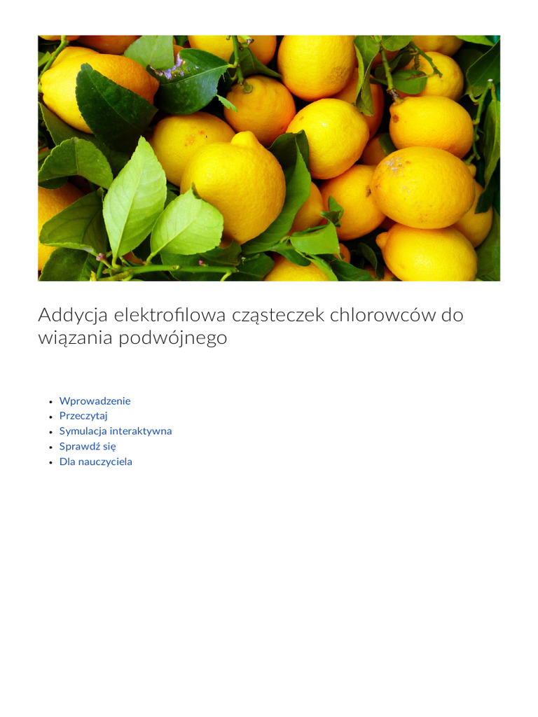 Addycja Elektrofilowa Czasteczek Chlorowcow Do Wiazania Podwojnego | PDF