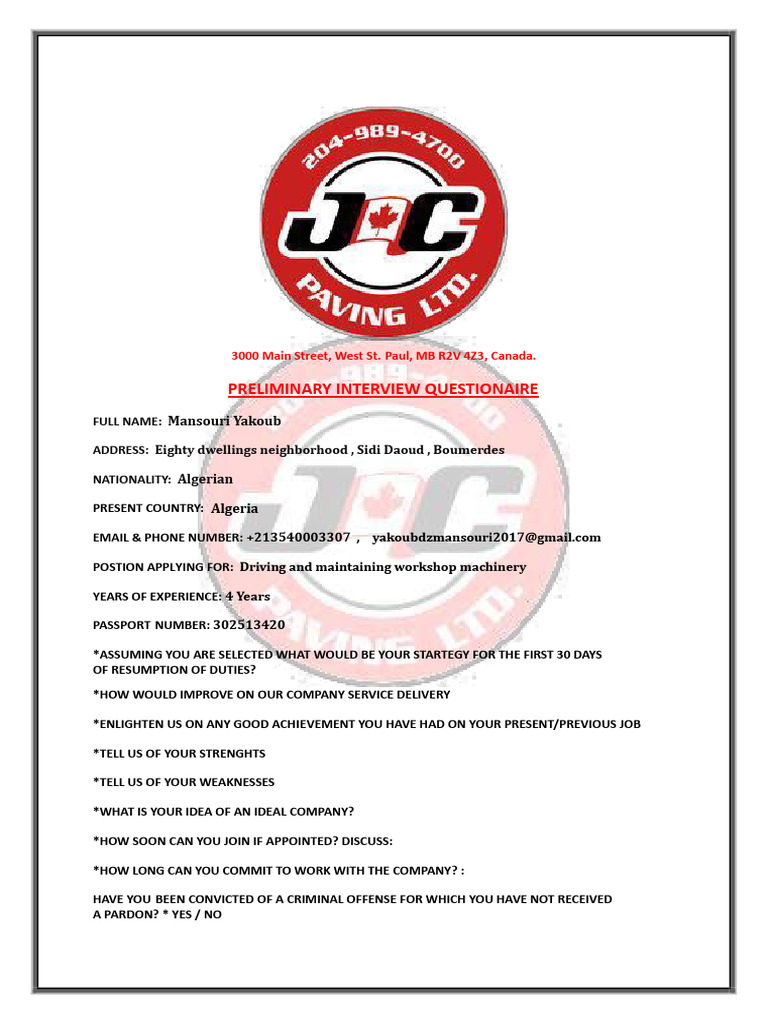 Questionaire JC | PDF | Criminal Record