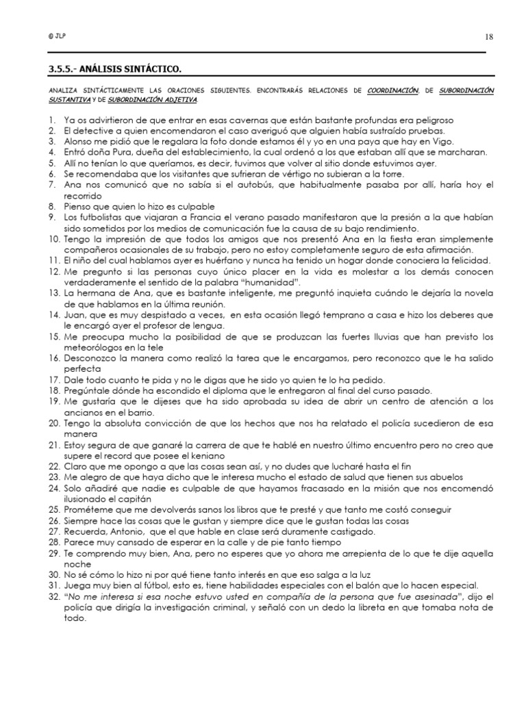 Oraciones Coord, Sust y Adjt | PDF | Novela negra, policíaca y suspenso