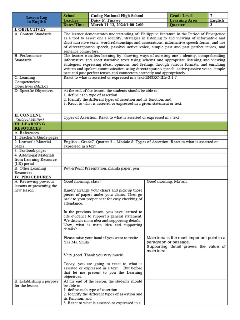 Lesson Plan in Module 8 | PDF | Learning | English Language