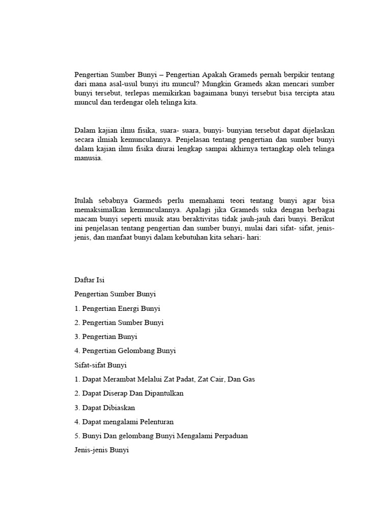 Pengertian dan Sumber Bunyi Fisika | PDF