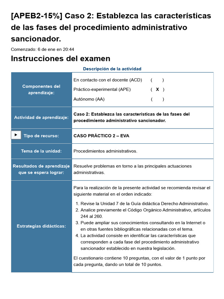 Examen - (APEB2-15%) Caso 2 - Establezca Las Características de Las Fases Del Procedimiento ...