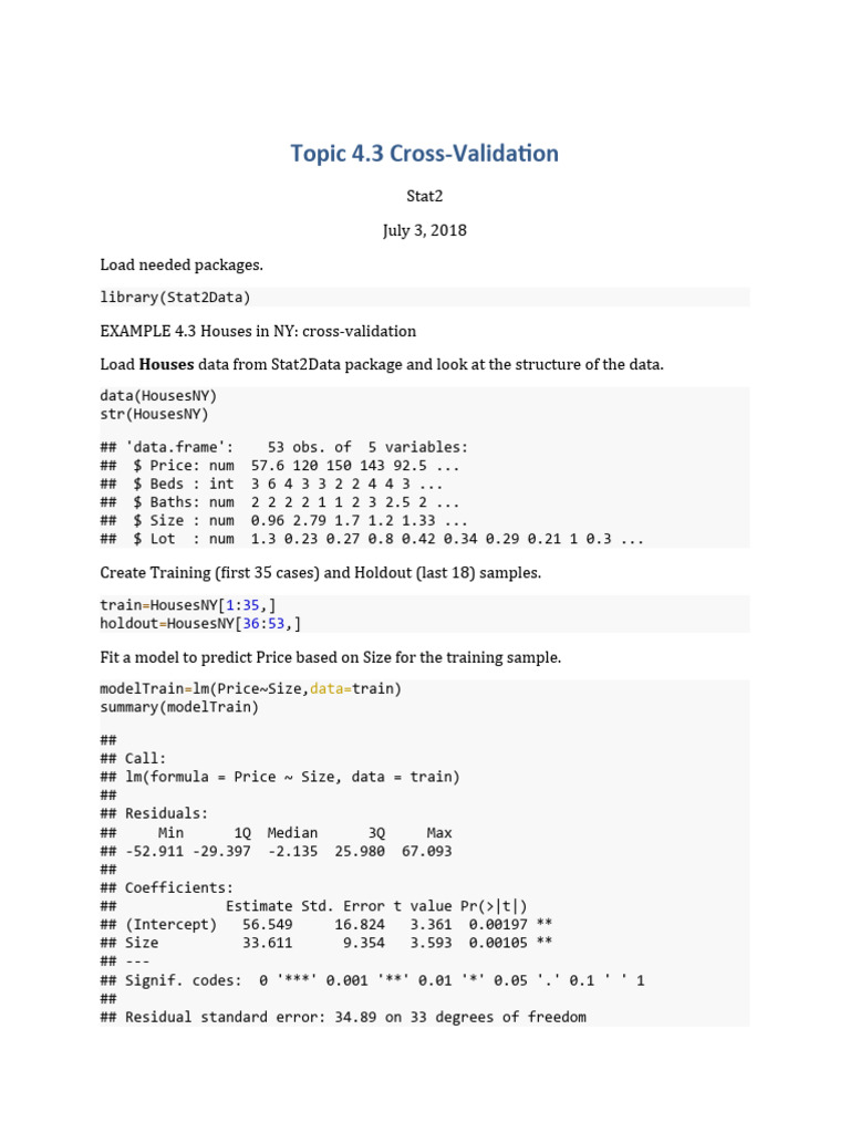 STAT2 2e R Markdown Files Sec4.3 | PDF | Errors And Residuals | Cross Validation (Statistics)