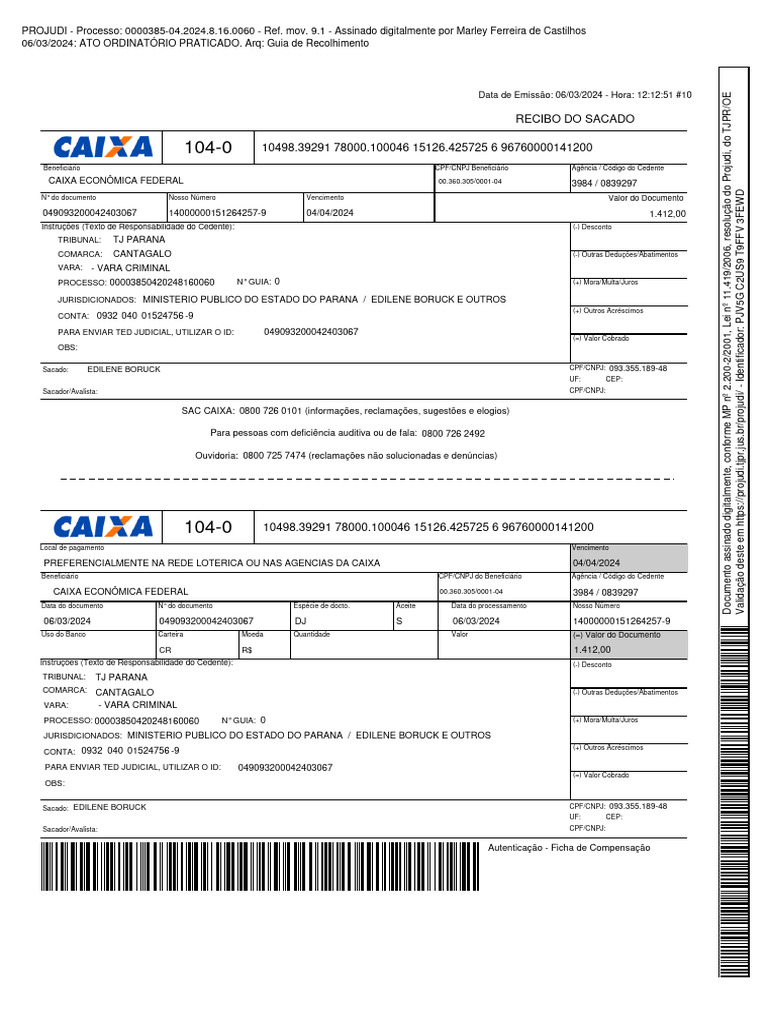 Recibo Do Sacado | PDF