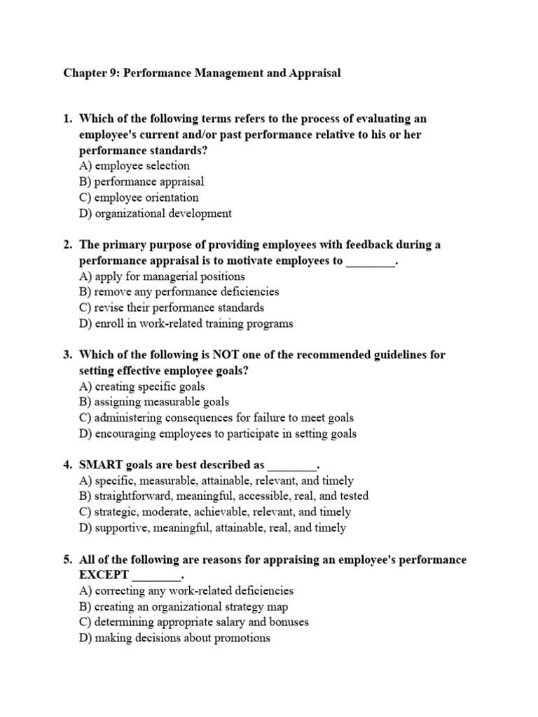 Chapter 9 Revision | PDF | Performance Appraisal | Goal