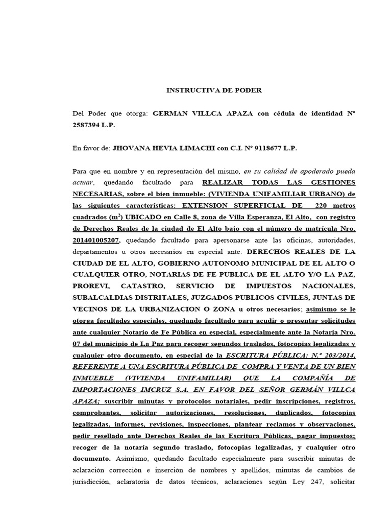Instructiva de Poder Notarial | PDF | Derecho
