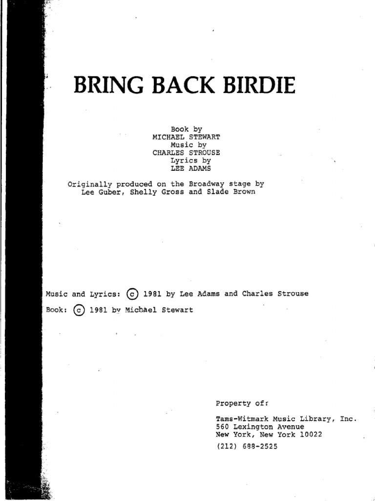 Bring Back Birdie LIBRETTO (B) | PDF