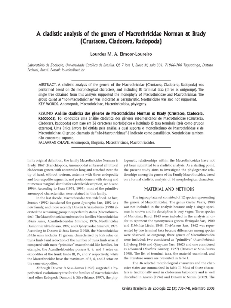 Cladistic Analysis of Macrothricidae | PDF | Taxonomy (Biology) | Biological Classification