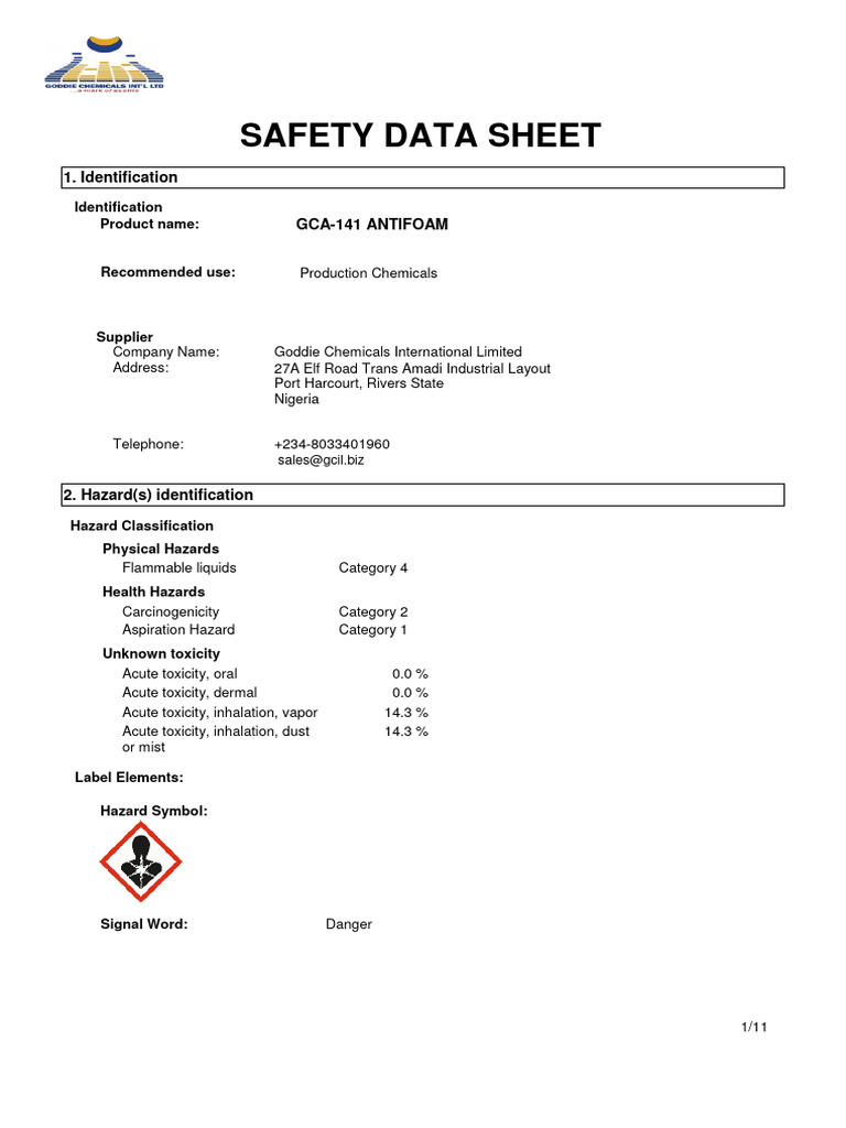 ANTIFOAM SDS | PDF | Personal Protective Equipment | Toxicity