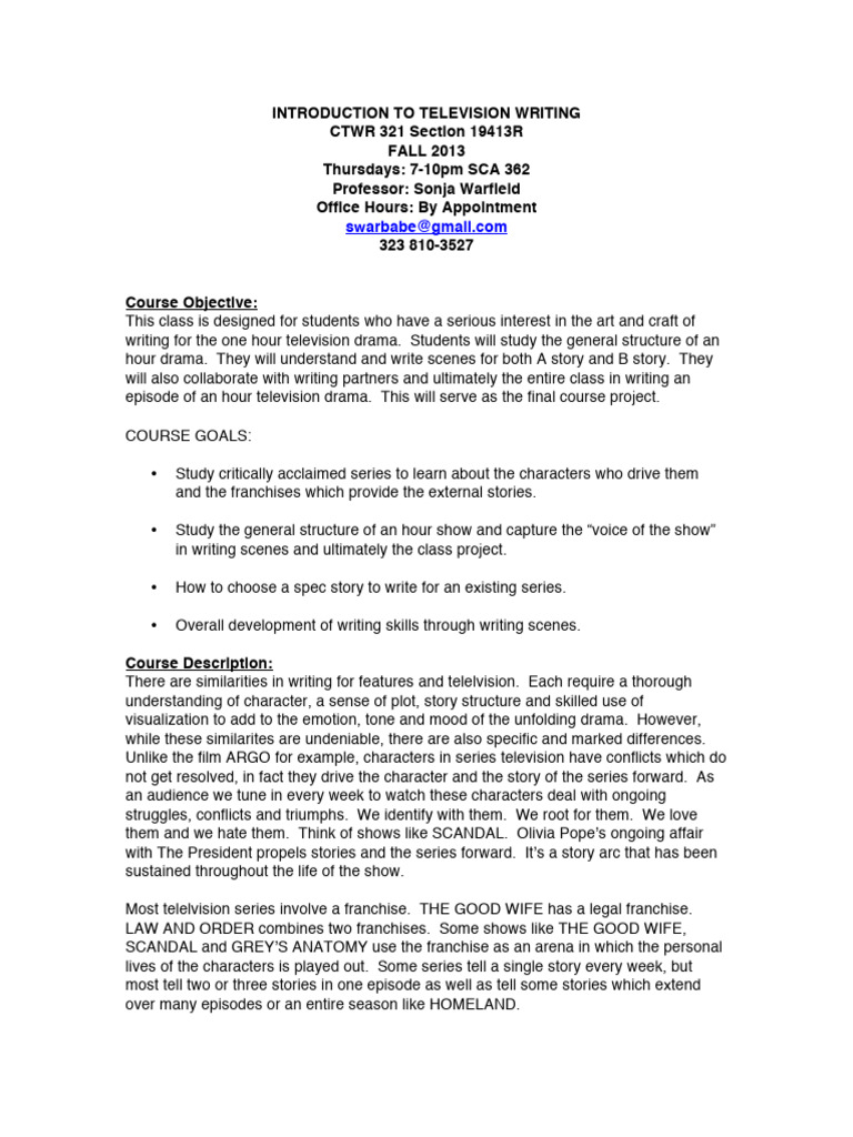 Introduction To Television Writing | PDF | Screenwriting | Scandal (TV ...