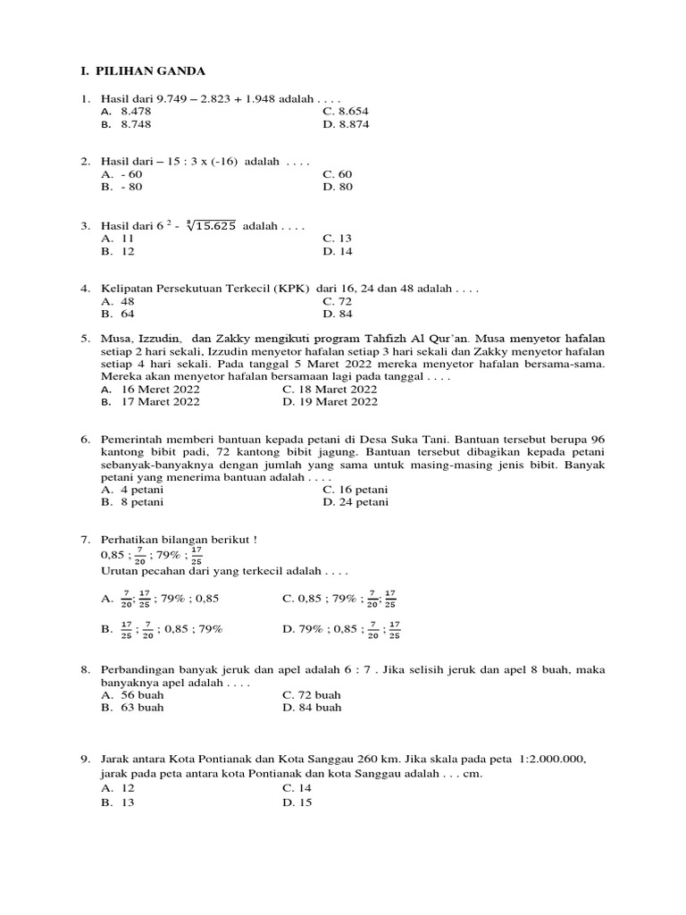 Contoh Soal Try Out MTK | PDF