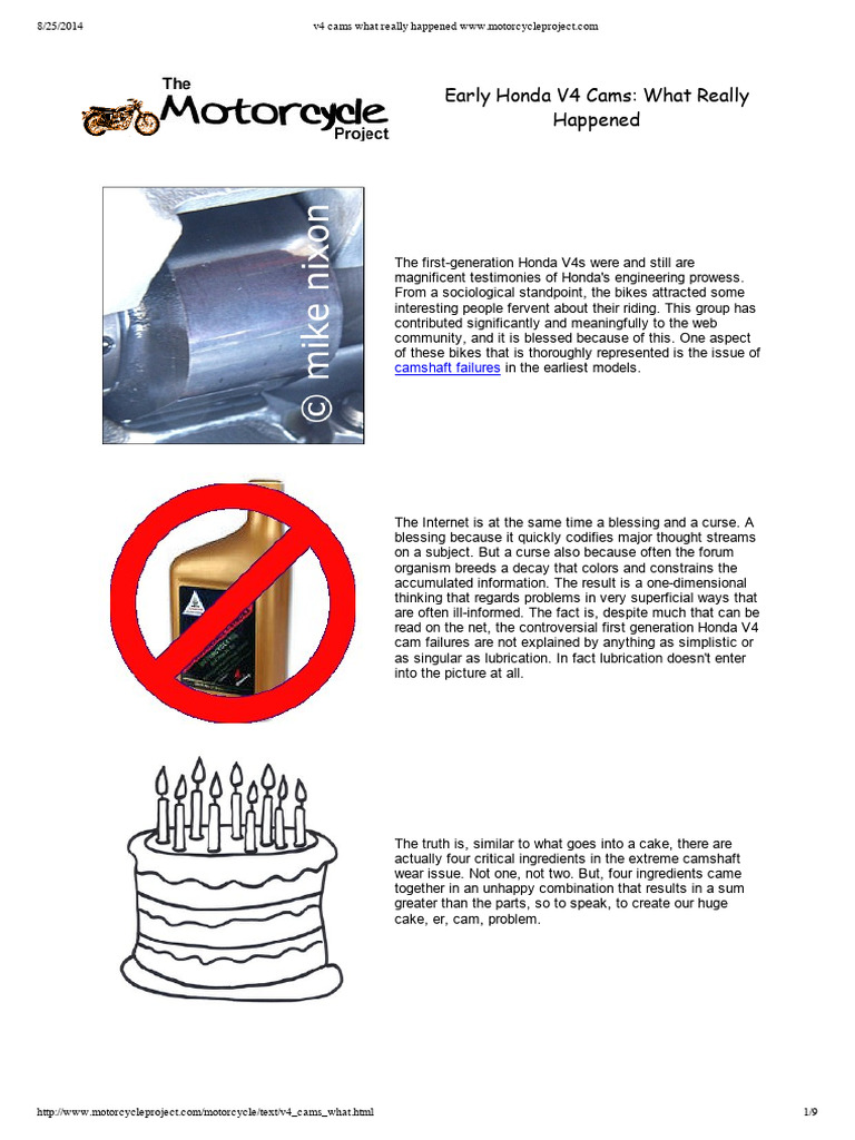Honda V4 Camshaft Failures Explained | PDF | Internal Combustion Engine ...