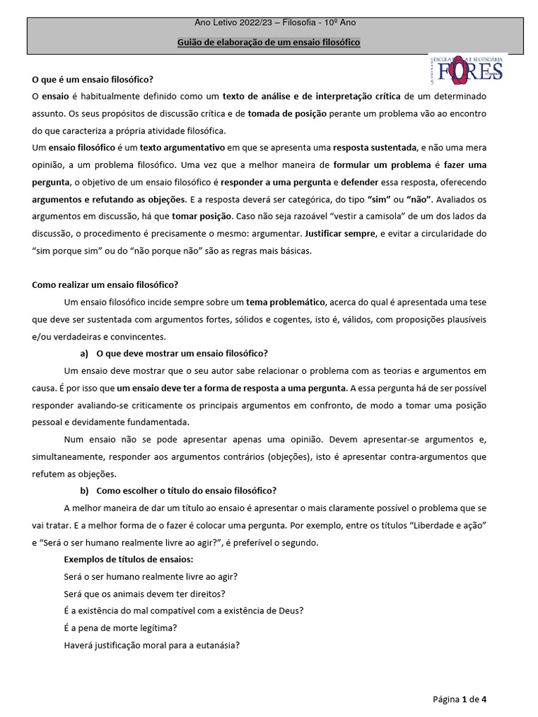 Como Escrever um Ensaio Filosófico | PDF | Argumento | Pensamento