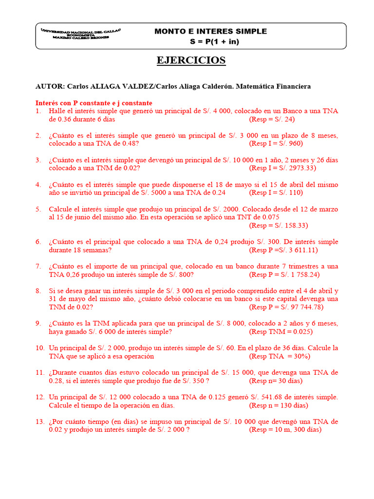 02b. Ejerc - Monto e Int. Simple - Aliaga.2019 PDF | PDF | Bancos | Finanzas y administración ...