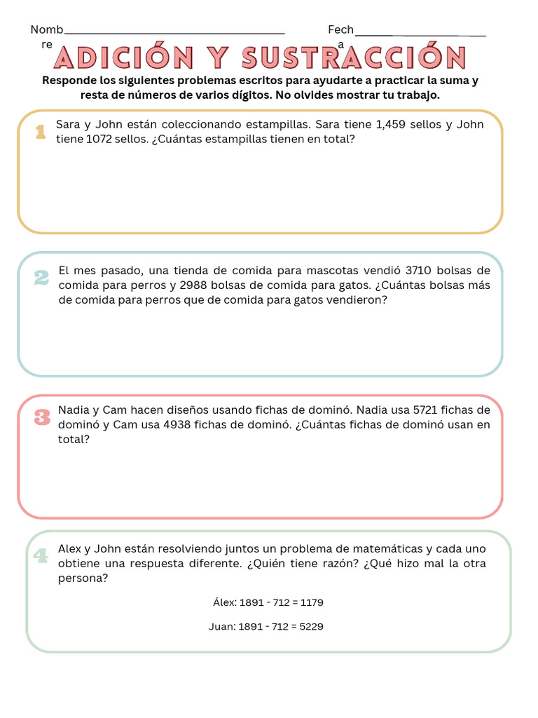 Adición y Sustracción | PDF | Matemáticas