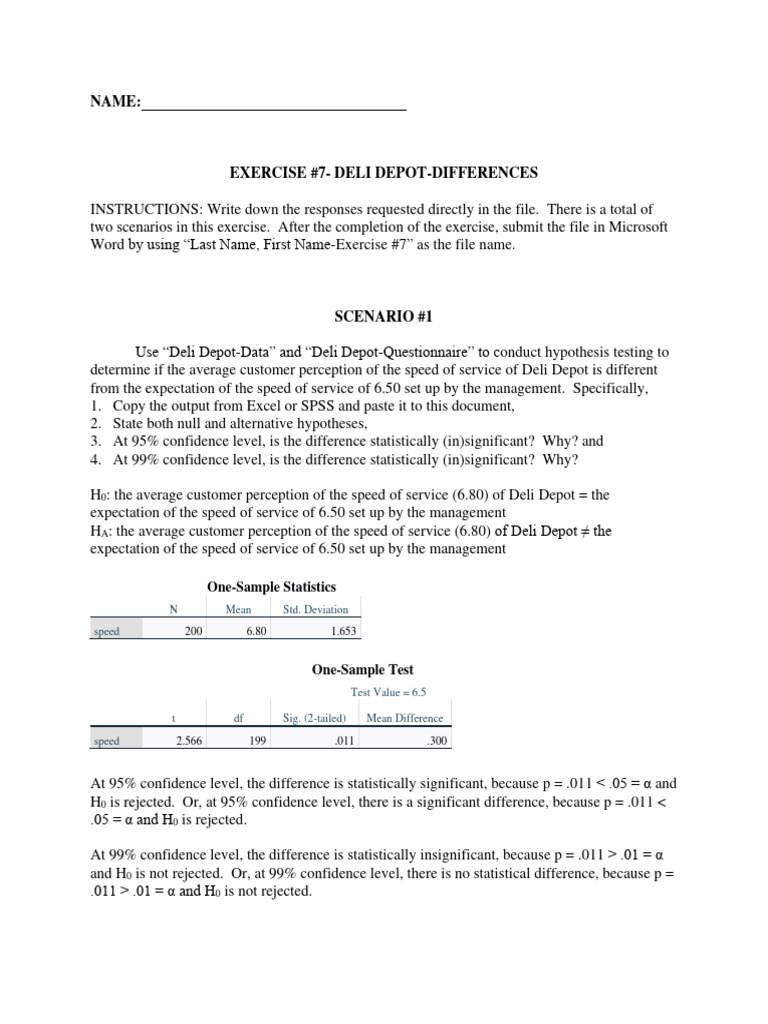 Exercise #7-Deli Depot-Differences | PDF | Analysis Of Variance ...