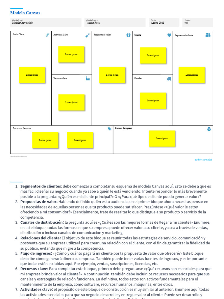 Plantilla Modelo Canvas Word 1 | Descargar gratis PDF | Procesos de negocio | Marketing