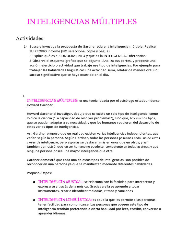 Inteligencias Múltiples | PDF | Aprendizaje | Inteligencia