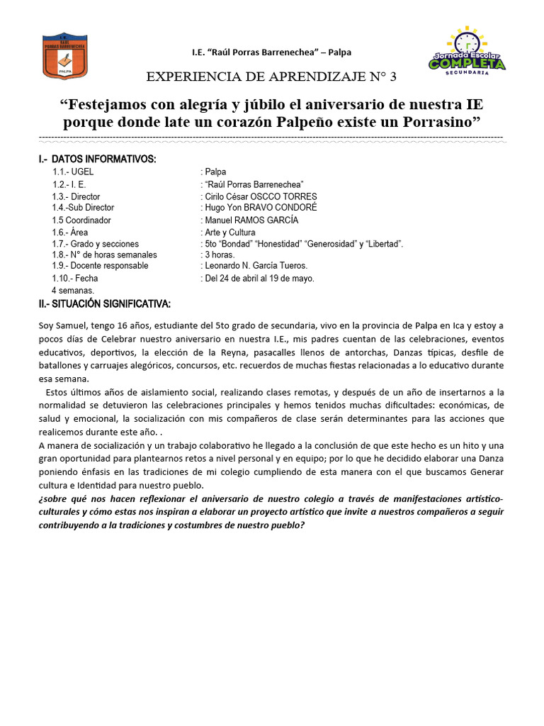 Eda 3 Arte - 2023 | PDF | Aprendizaje | Evaluación