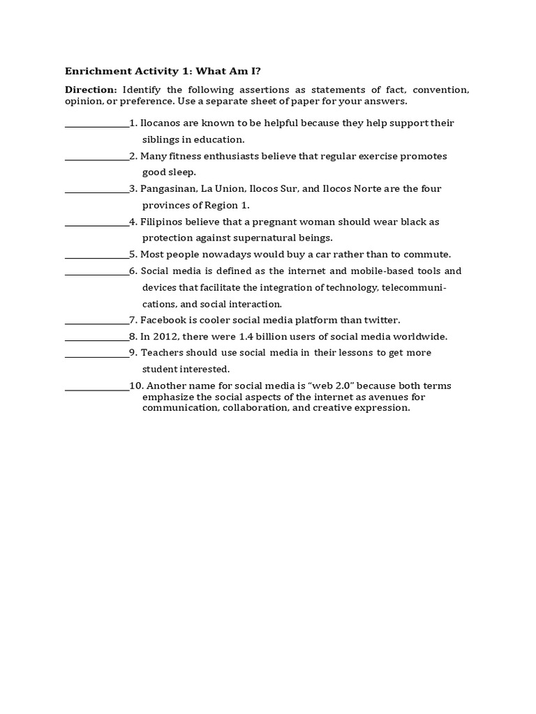 RAW Enrichment Activity 1 3 | PDF | Social Media | Popular Culture ...