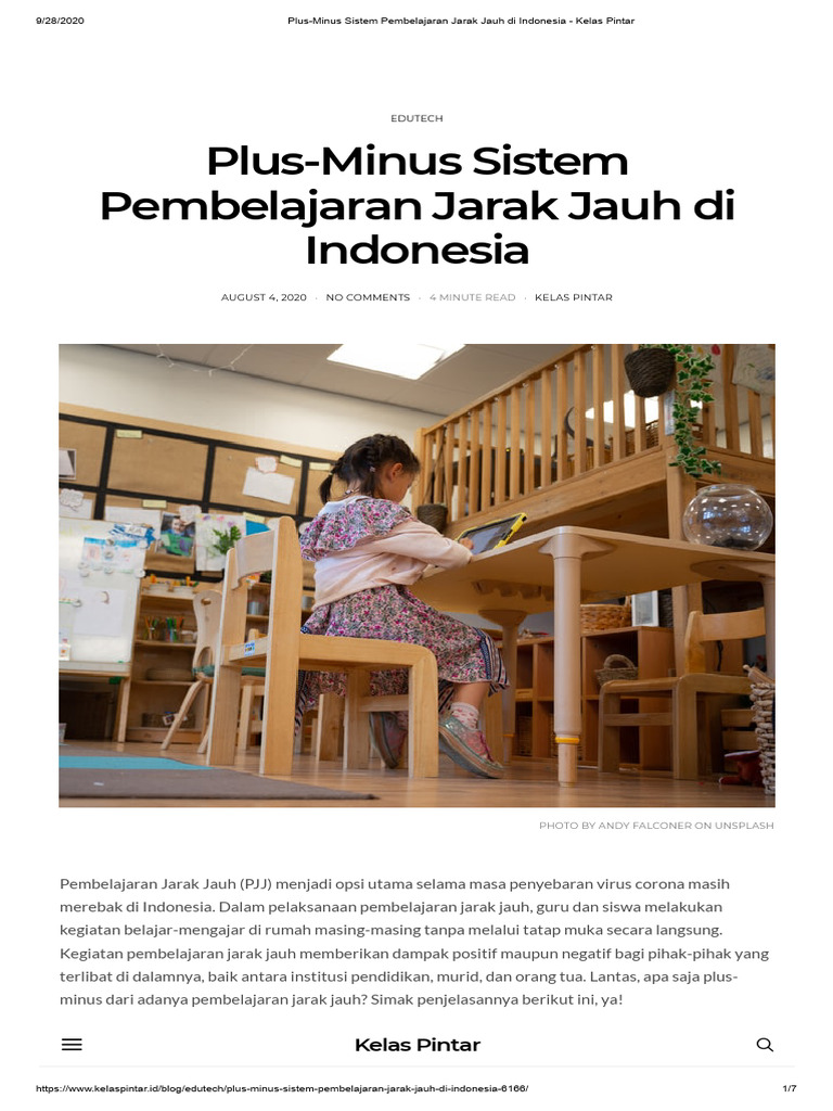 Plus-Minus Sistem Pembelajaran Jarak Jauh Di Indonesia - Kelas Pintar | PDF