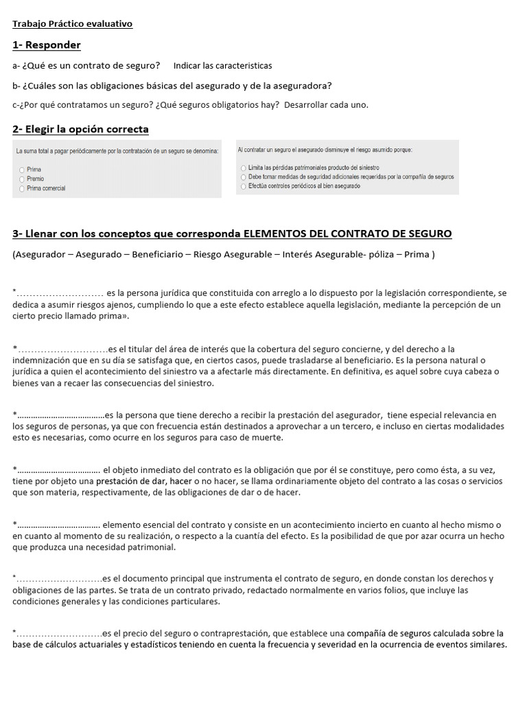 Trabajo Práctico Seguros | PDF | Póliza de seguros | Seguro