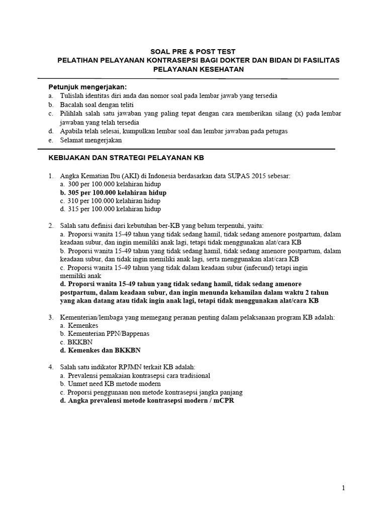 SOAL PRE - POST TEST (30 SOAL) Angkatan IV S.D. VI | PDF