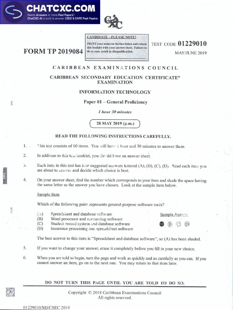CSEC Information Technology P1 2019 | PDF