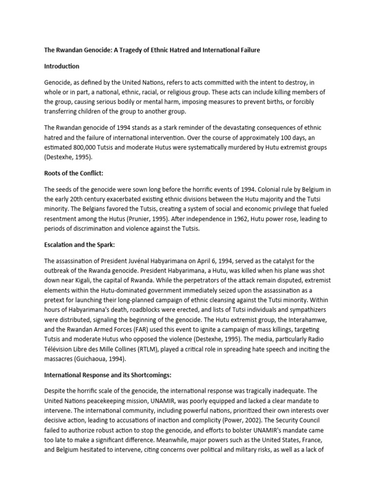 Rwandan Genocide: Ethnic Hatred and Failure | PDF | Rwandan Genocide | Hutu