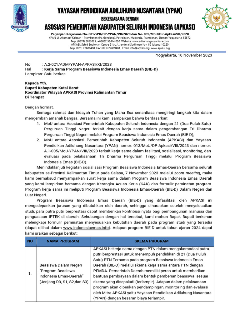A.2-021 Bupati Kutai Barat-Program Beasiswa Indonesia Emas Daerah | PDF