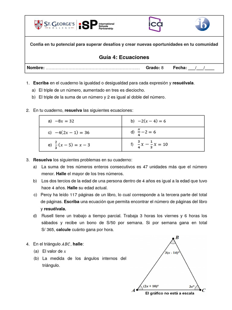 Gu-a N 4 - Ecuaciones y sus aplicaciones en la geometr-a | PDF | Triángulo | Ángulo