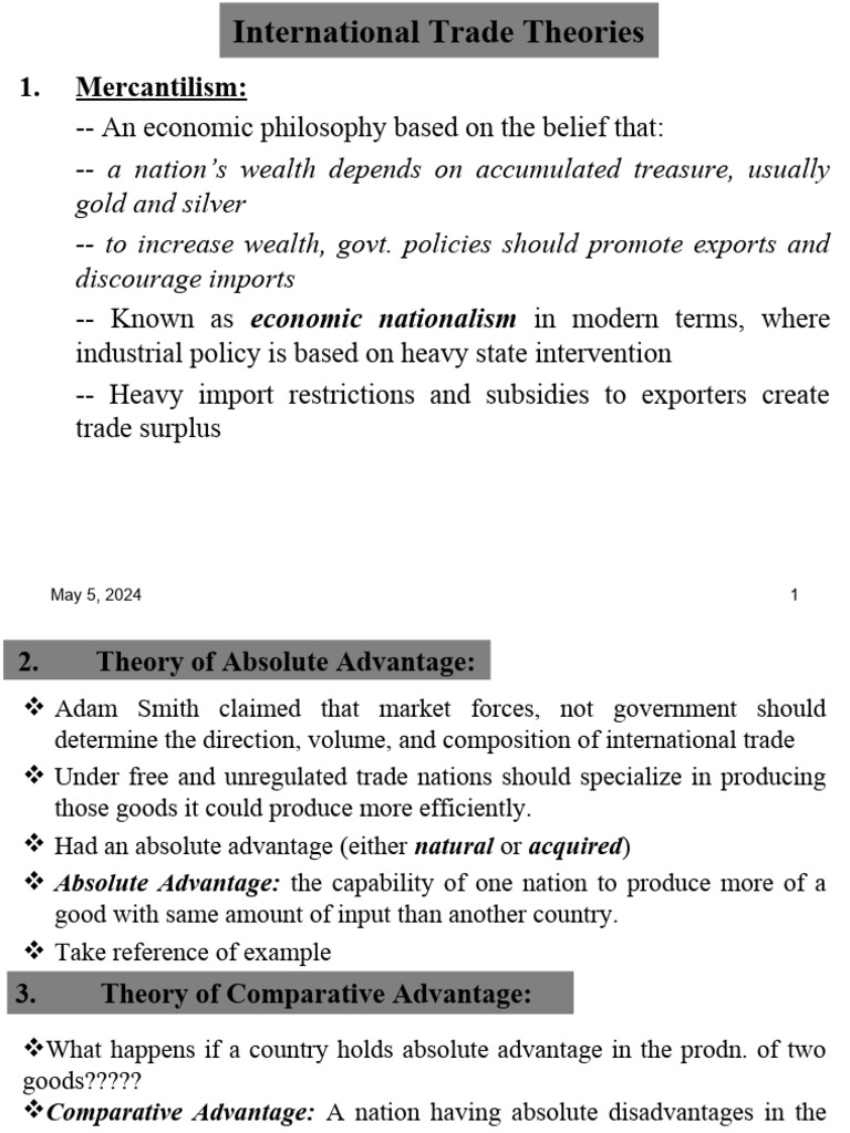 Key International Trade Theories Explained | PDF | Trade | Market ...