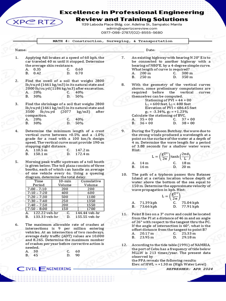 MATH 4 Construction, Surveying, & Transportation | PDF