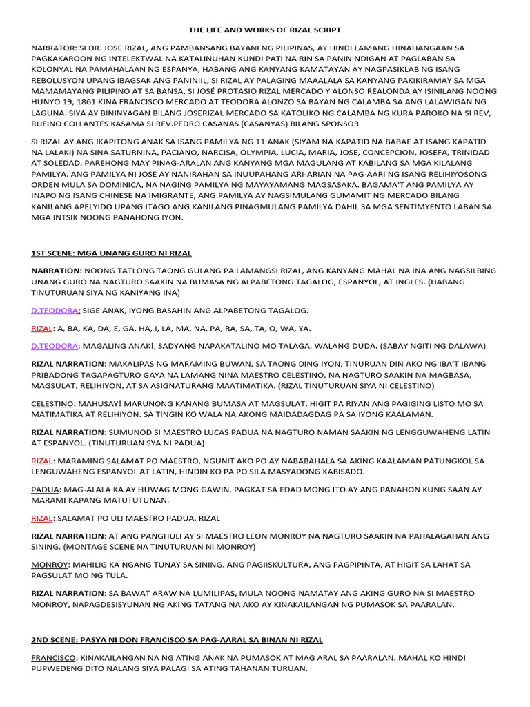 THE-LIFE-OF-RIZAL-SCRIPT | PDF