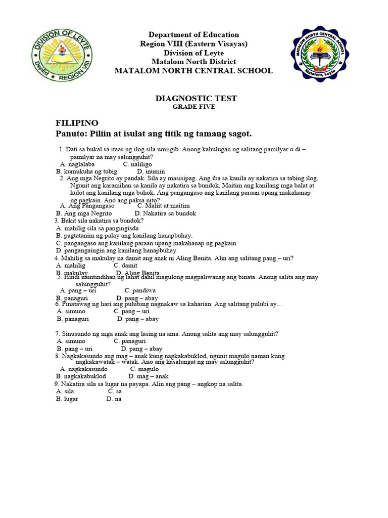 Diagnostic Test Grade 5 | PDF