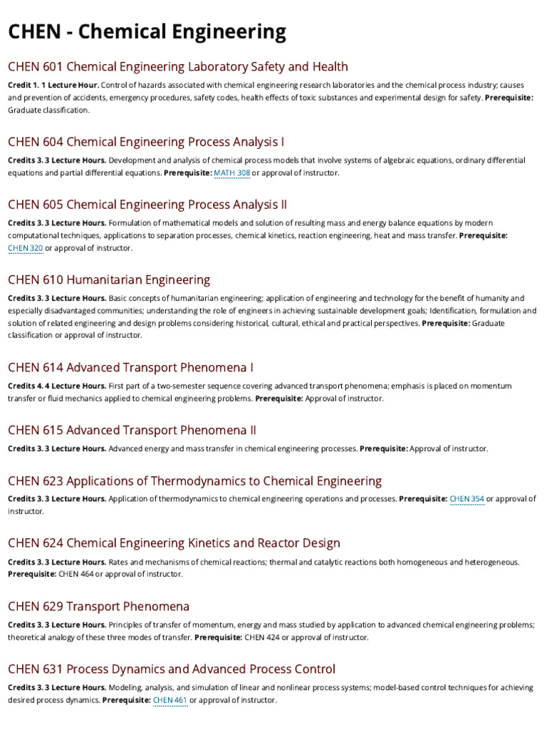 Chemical Engineering Course Descriptions | PDF | Engineering | Catalysis