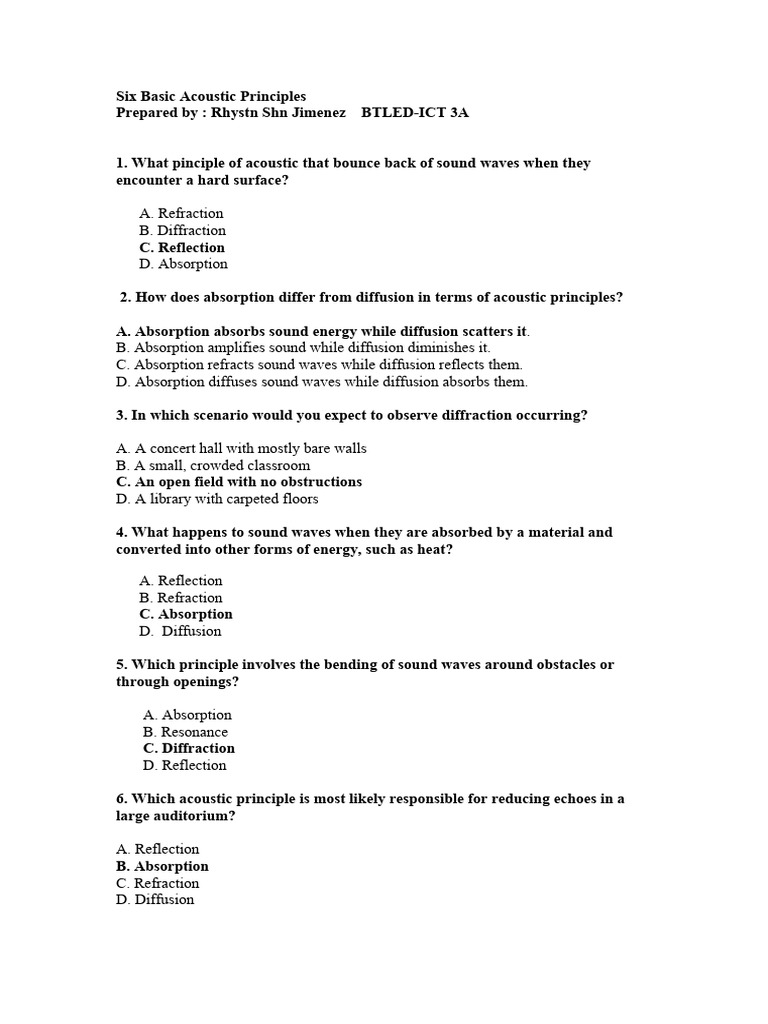 Acoustic Principles Quiz | PDF | Sound | Acoustics