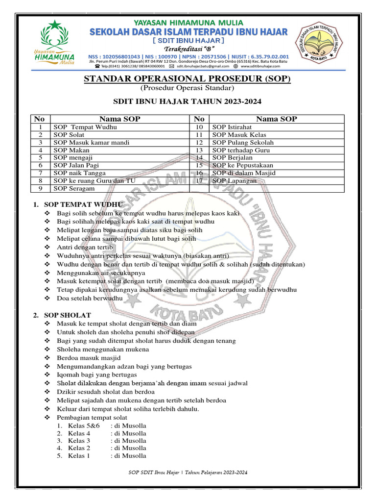 Sop Sdit 2023-2024 | PDF