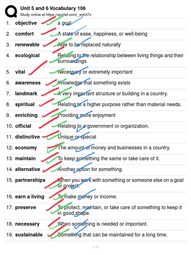 Unit 5 and 6 Vocabulary List | PDF | Happiness | Information