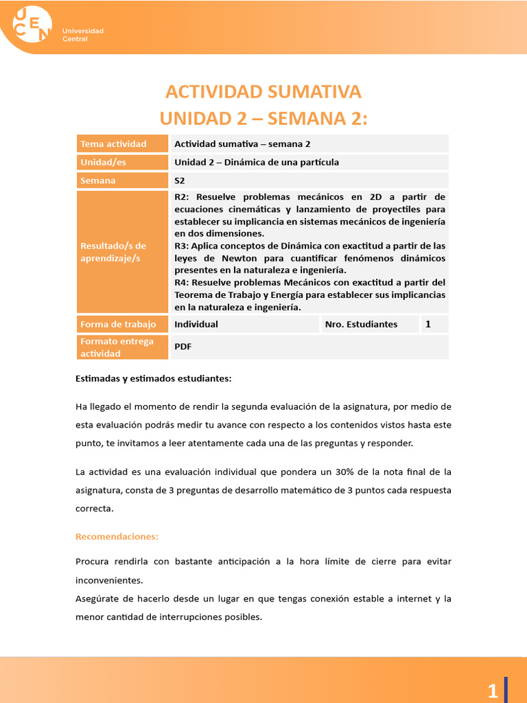Actividad Sumativa - Semana2 | PDF | Masa | Elasticidad (Física)