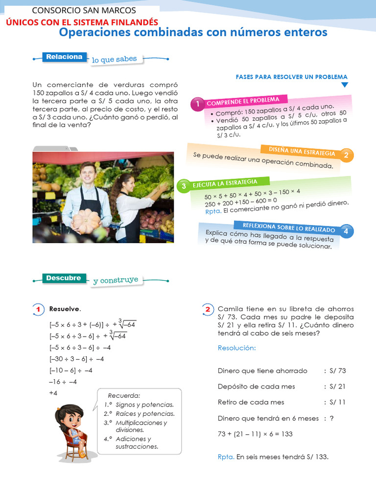 Operaciones Combinadas Con Numeros Enteros | PDF