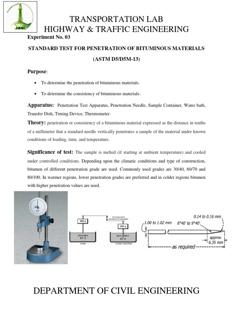 Bituminous Material Penetration Test | PDF | Temperature | Thermometer