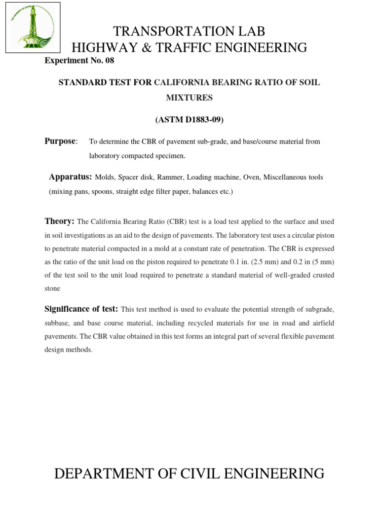 CBR Test Procedure for Soil Mixtures | PDF | Road Surface