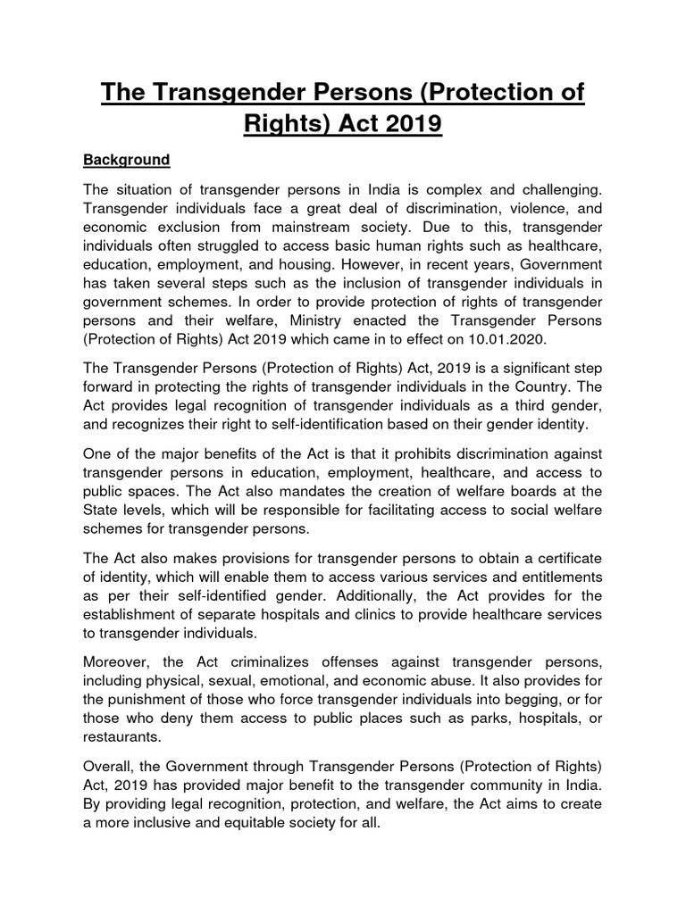 The Transgender Persons (Protection of Rights) Act 2019: Background ...