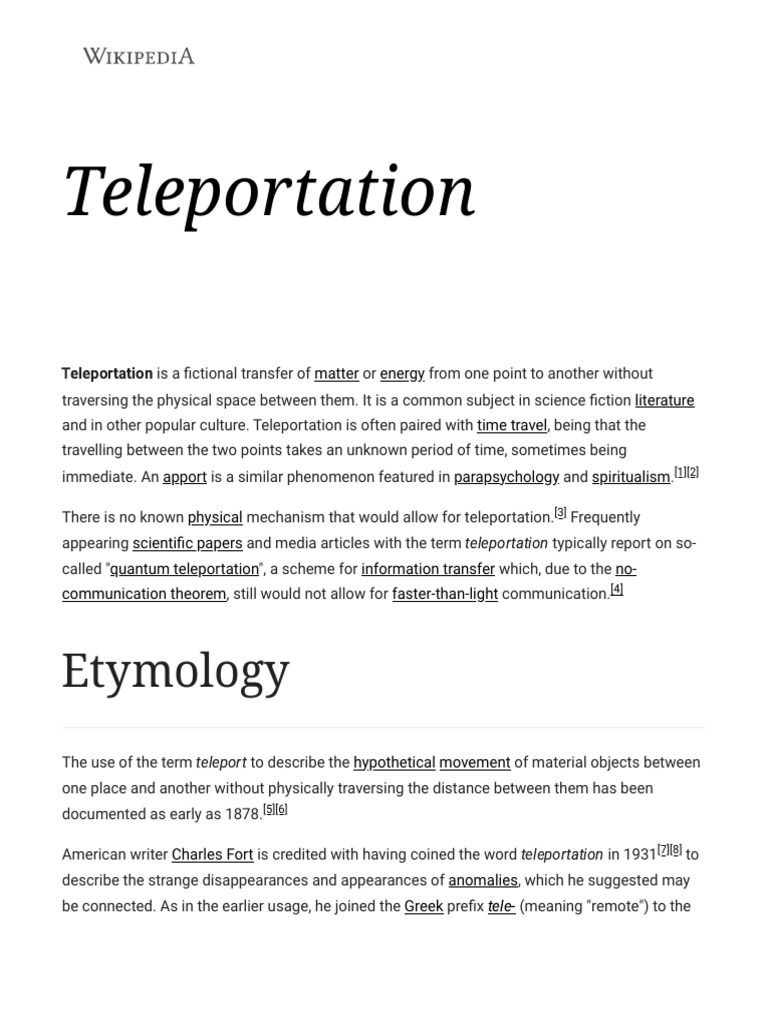 Teleportation - Wikipedia | PDF | Teleportation | Theoretical Physics
