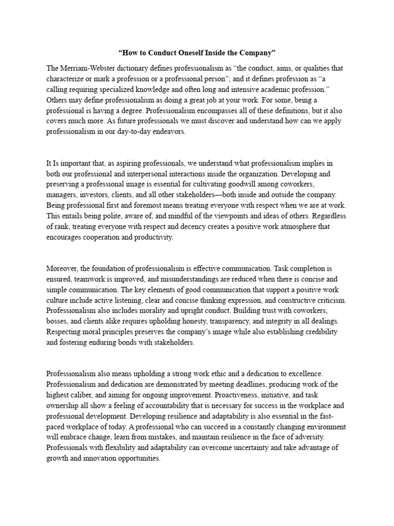 How To Conduct Oneself Inside The Company | PDF | Psychological ...