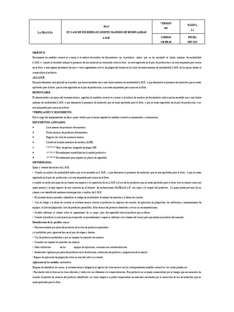 CB-PR-06 Procedimiento en Caso de Exceder Los Límites Máximos de ...