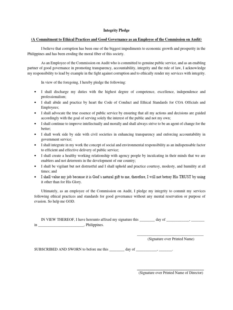 Integrity Pledge Form | Download Free PDF | Integrity | Governance